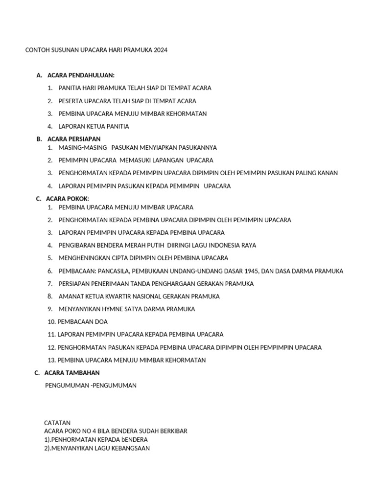 Susunan Upacara Hari Pramuka 2024 | PDF