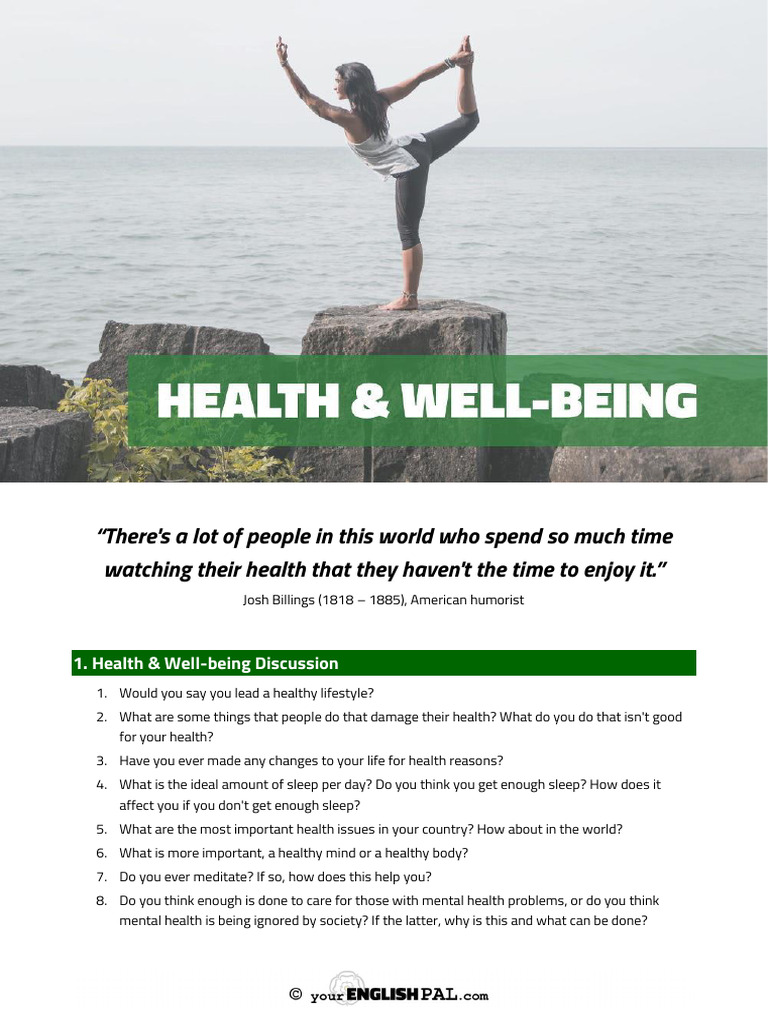 Your English Pal ESL Lesson Plan Health Well Being Student v3 | PDF ...