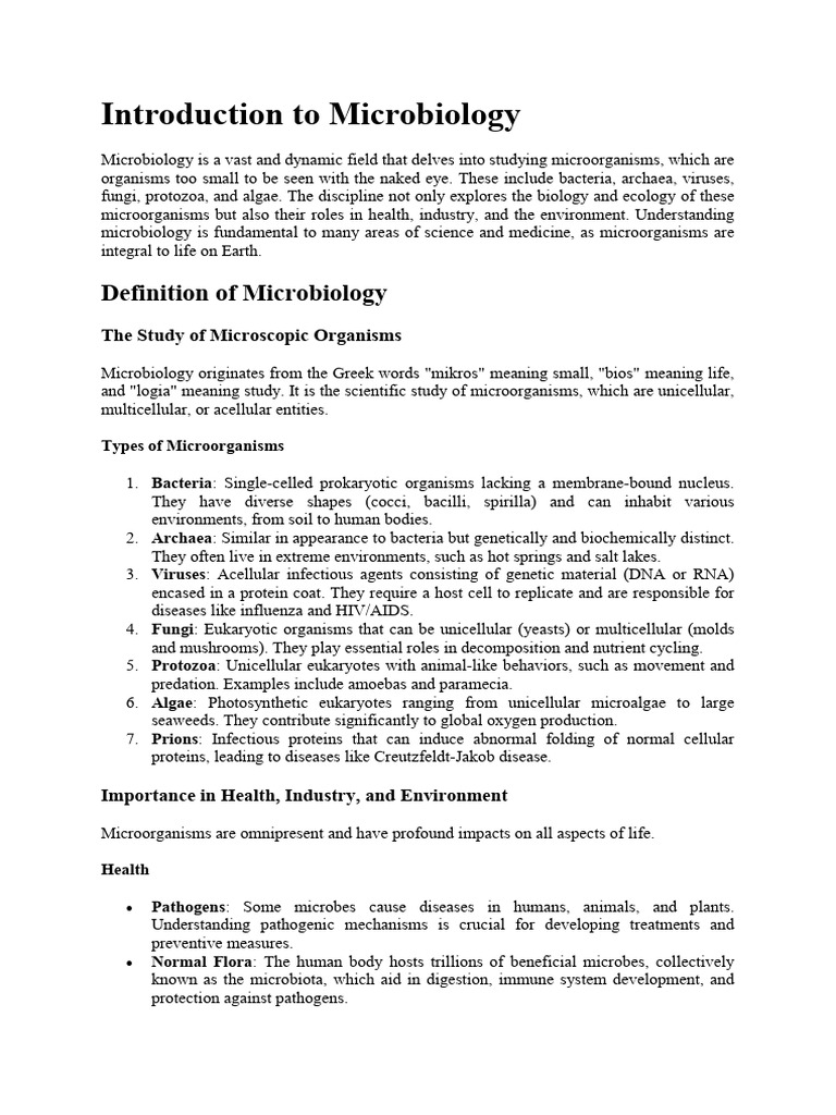 Introduction To Microbiology | PDF | Microorganism | Microbiology
