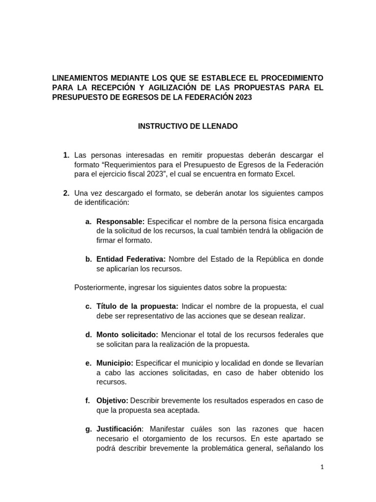 Instructivo Llenado Formato Requerimientos PPEF 2022 | PDF | Presupuesto