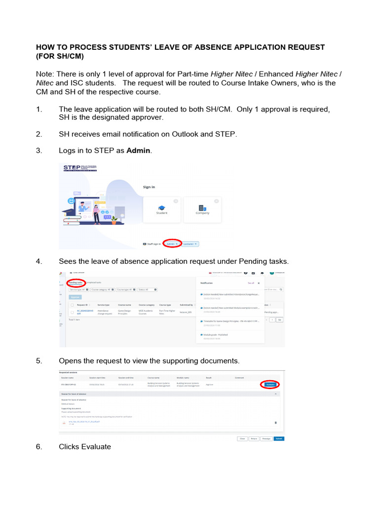 How To Process Leave of Absence Application (By SH or CM) | PDF