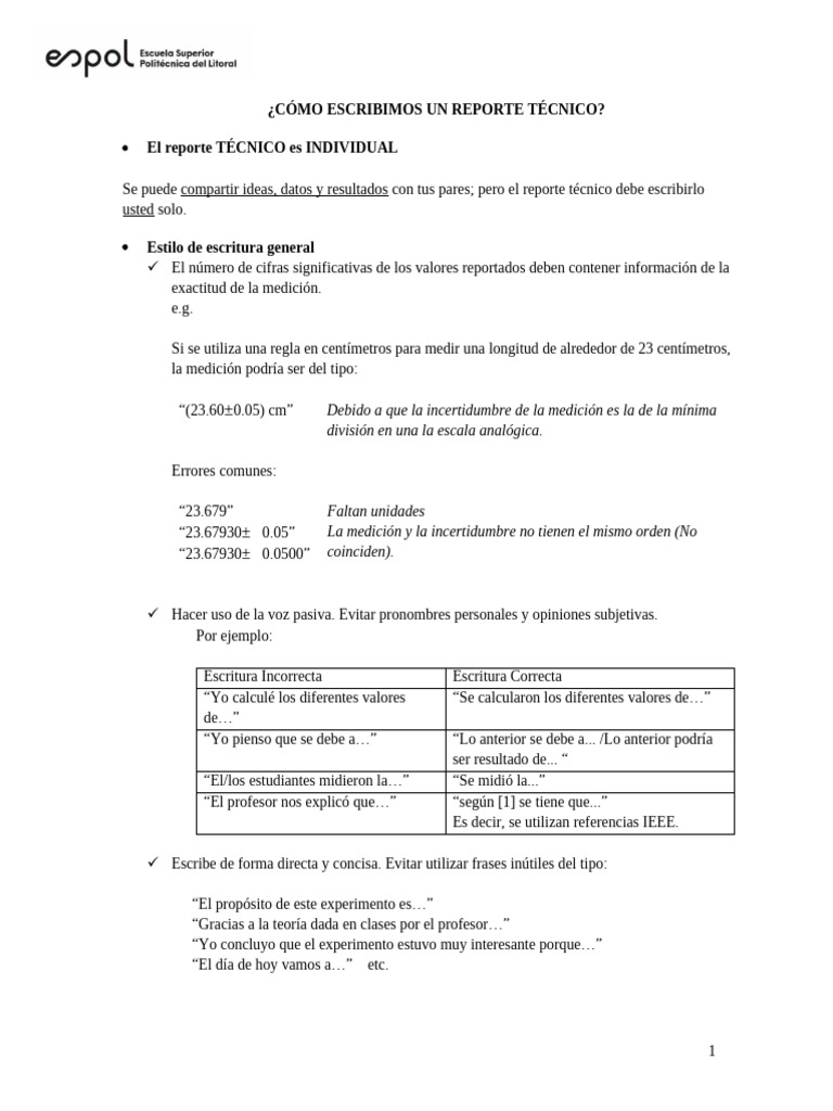 Guía para Escribir un Reporte Técnico | PDF | Teoría | Medición
