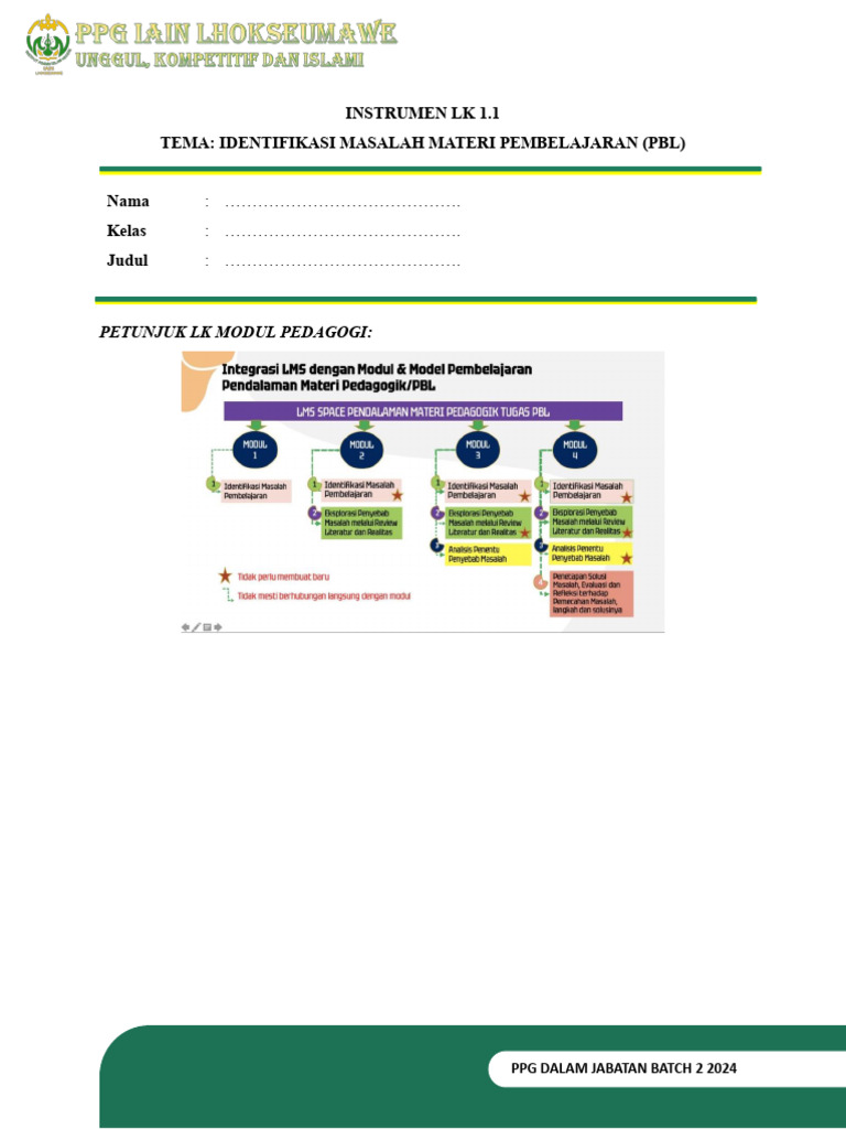 Instrumen LK 1.1 Tema: Identifikasi Masalah Materi Pembelajaran (PBL) | PDF
