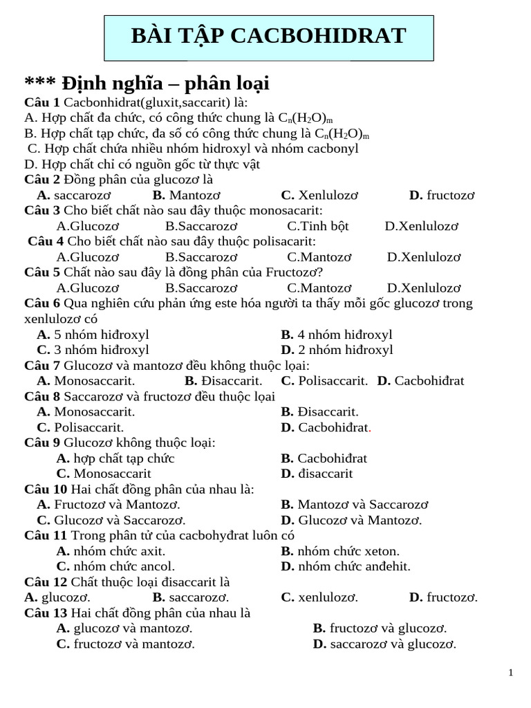 BT Cacbohidrat-2021 | PDF