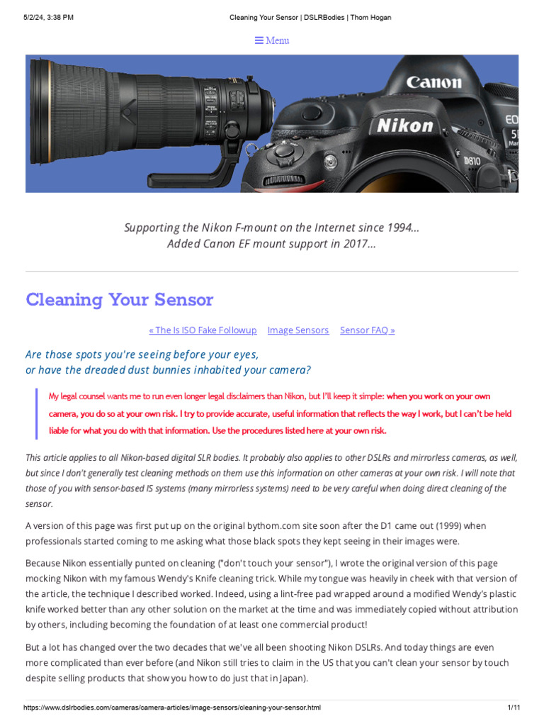 Cleaning Your Sensor - DSLRBodies - Thom Hogan | PDF | Digital Single ...