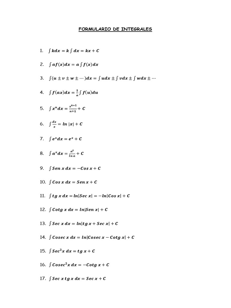 Formulario de Integrales | PDF