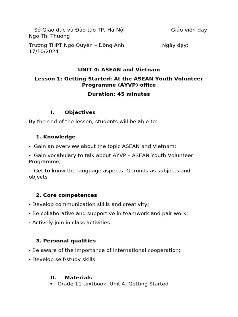 Lesson Plan - 4.1. Getting Started - Official | PDF | Vocabulary | Teachers