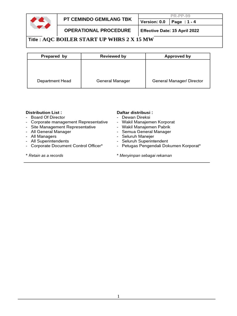 AQC Boiler Startup Procedure | PDF | Boiler | Industrial Processes