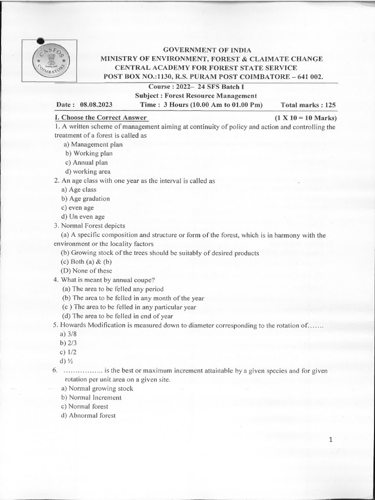 Forest Resource Management QP | PDF
