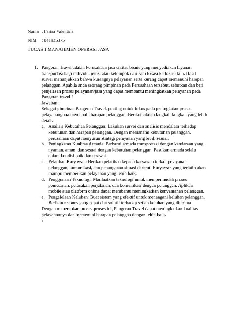 Tugas 1 Manajemen Operasi Jasa | PDF