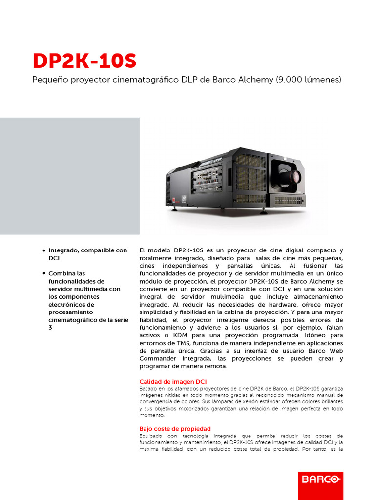 DP2K-10S: Pequeño Proyector Cinematográfico DLP de Barco Alchemy (9.000 ...