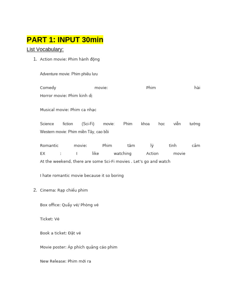 Movie Vocabulary and Dialogue Practice | PDF | Movie Theater