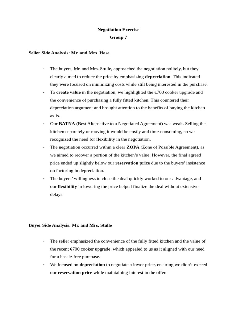 Group 7 - Negotiation Exercise | PDF | Finance & Money Management | Law
