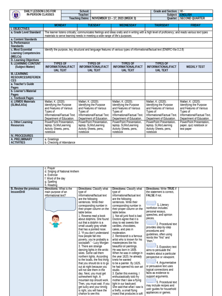 g6 q2w3 DLL English (Melcs) | PDF | Non Fiction | Human Communication