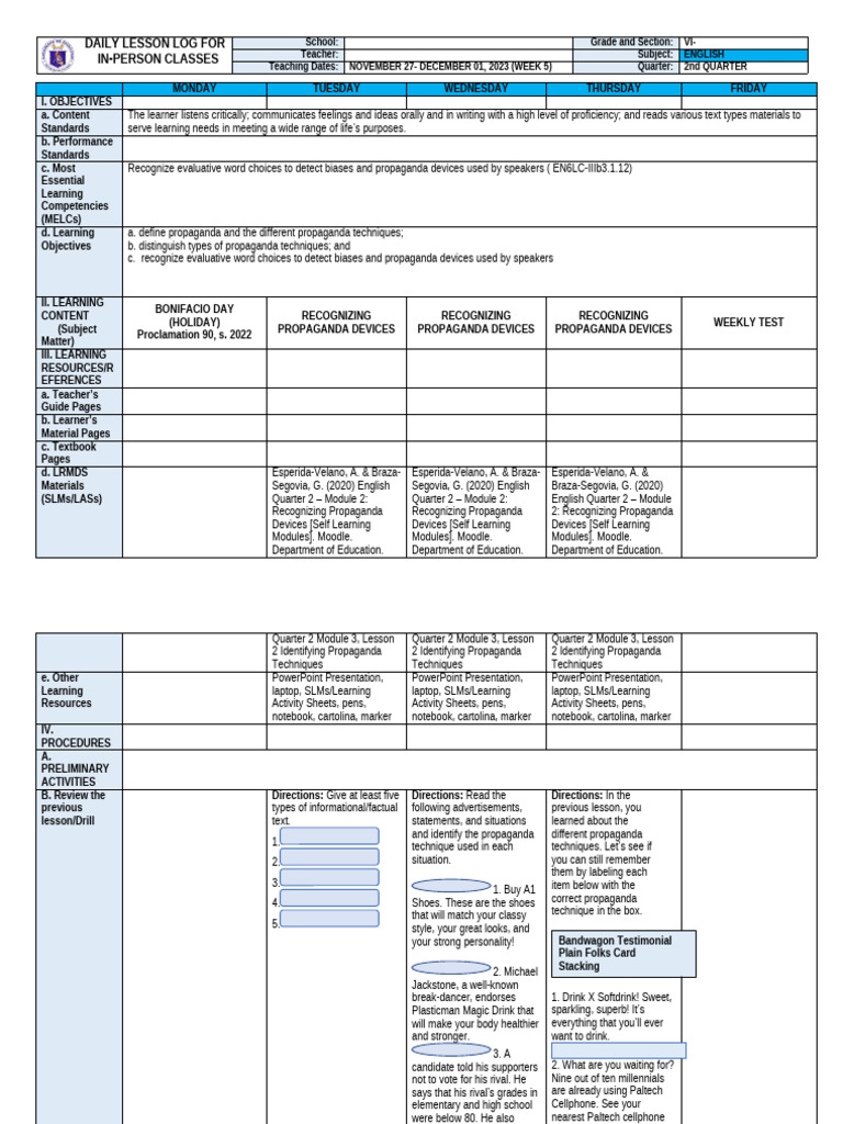 g6 q2w5 DLL English (Melcs) | PDF | Propaganda | Advertising