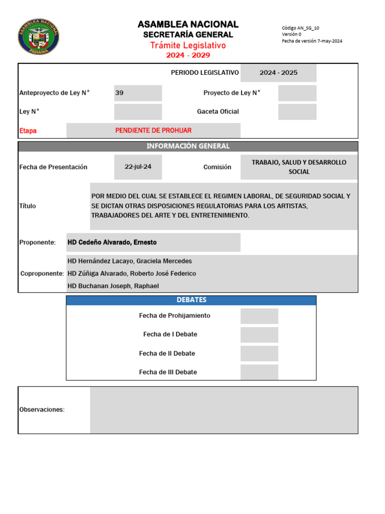 Anteproyecto 039 - LEY LABORAL DEL ARTISTA | PDF | Derecho laboral