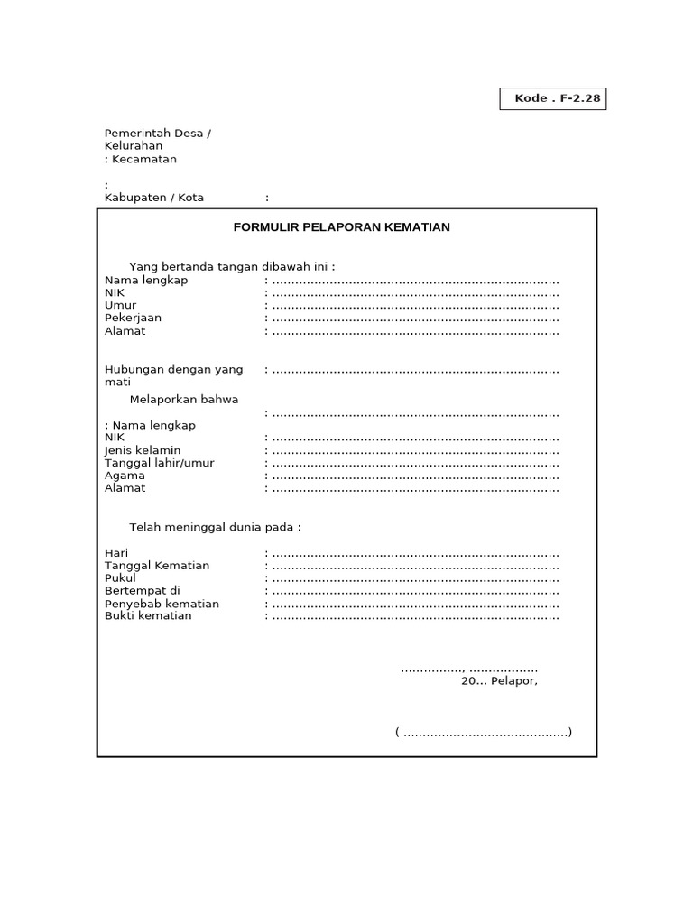 Formulir Akta Kematian | PDF