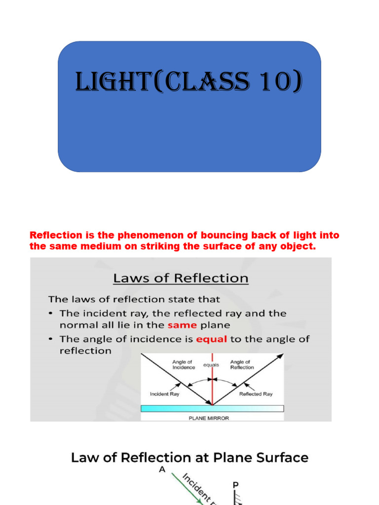 Notes On Light Reflection and Refraction Class 10th | PDF | Mirror | Optics