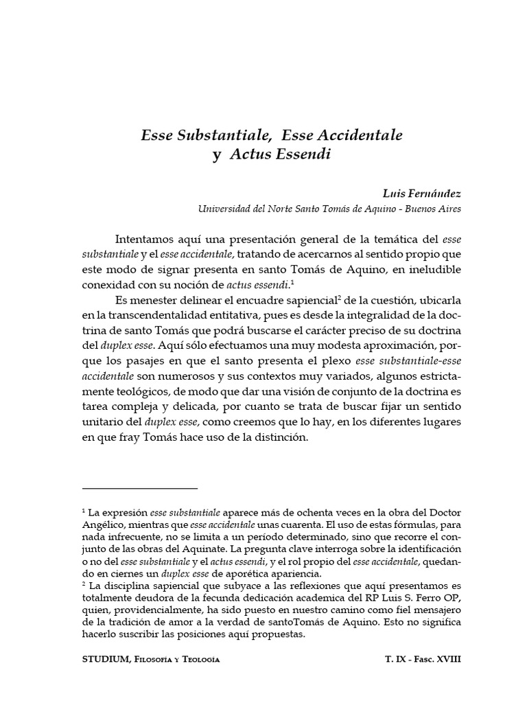 Esse Substantiale, Esse Accidentale y Actus Essendi | PDF | Tomás de ...