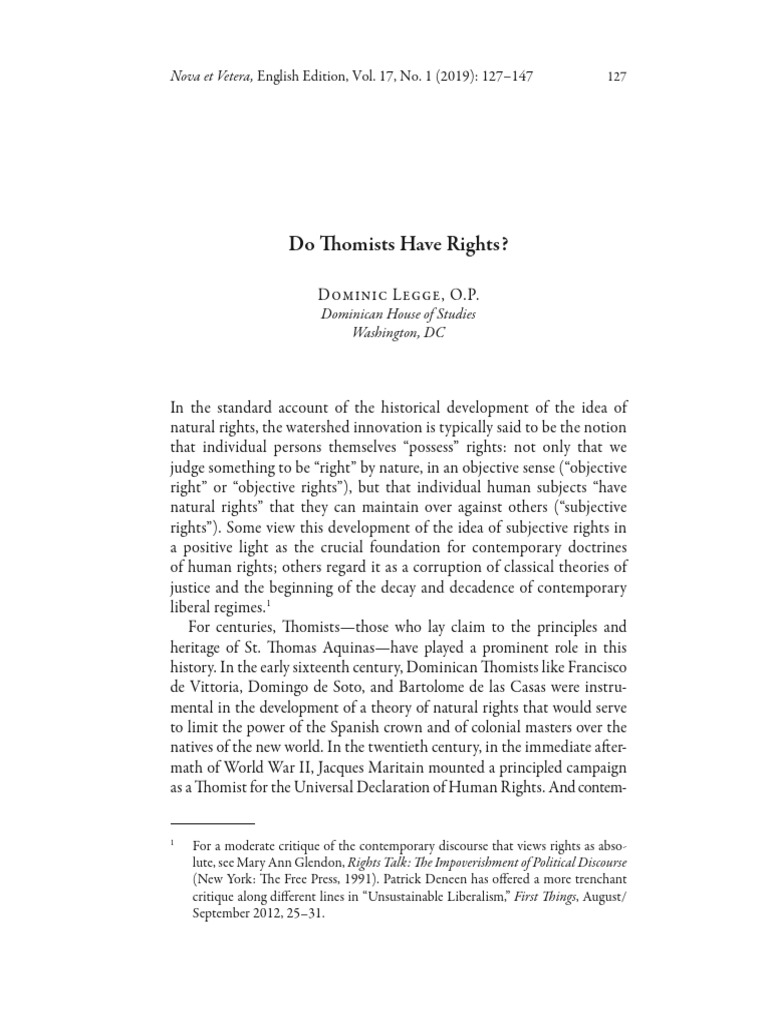 Do Thomists Have Rights | PDF | Thomism | Thomas Aquinas