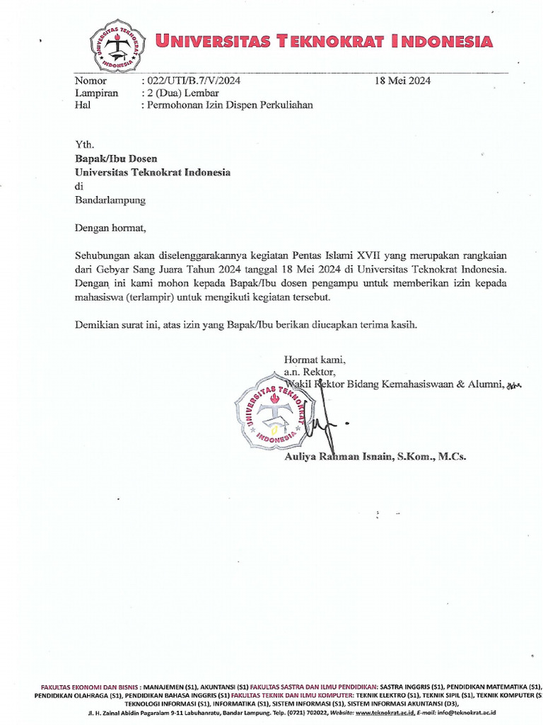 022 - Surat Dispen Pentas Islami 2024 | PDF