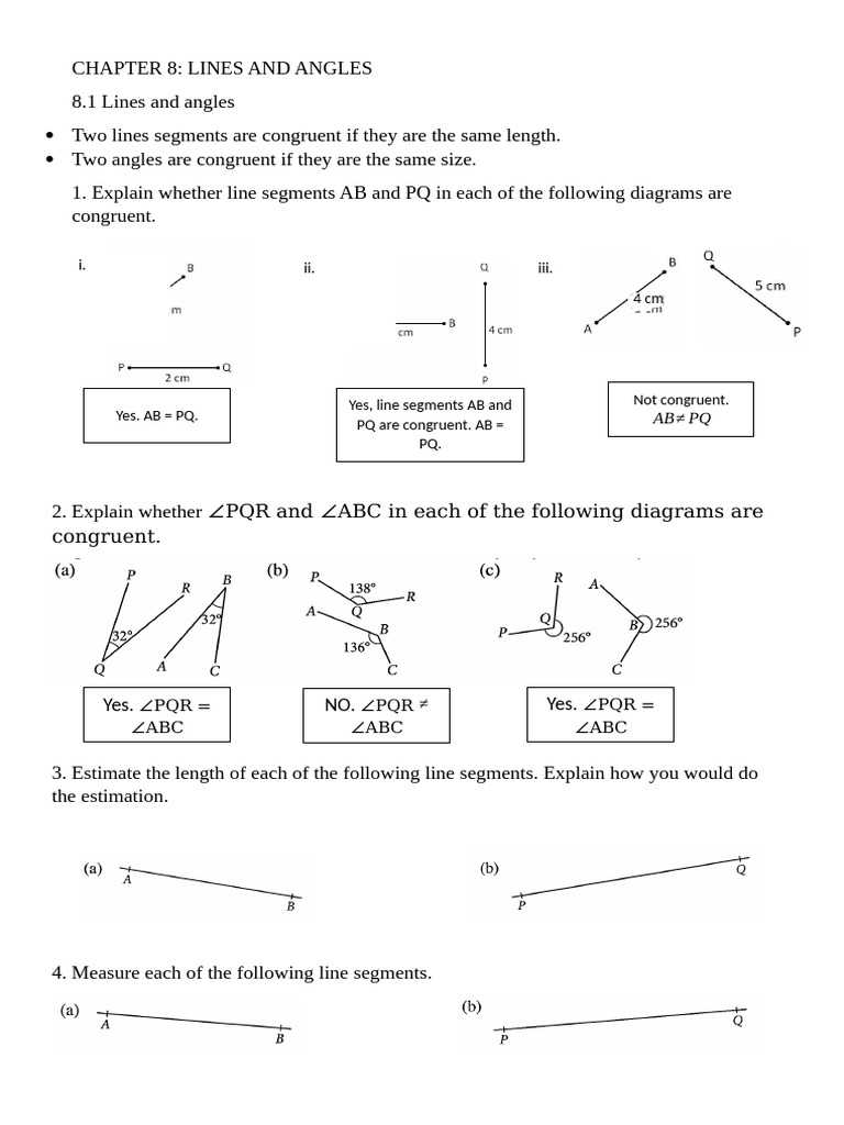 CHAPTER 8 Lines and Angles | PDF | Angle | Elementary Mathematics