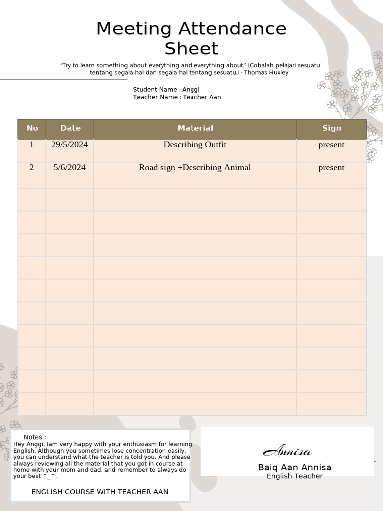 Anggi Course Attendence #1 | PDF