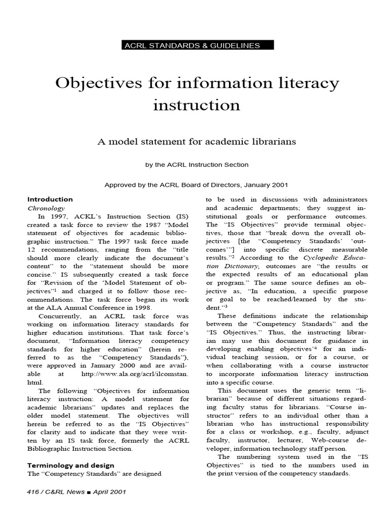 ACRL ALFIN INGLES | PDF | Information Literacy | Information