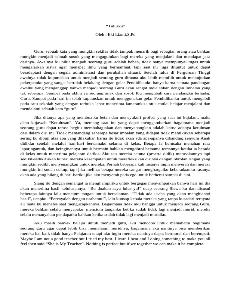 Ketulusan Seorang Guru Eki Lianti | PDF
