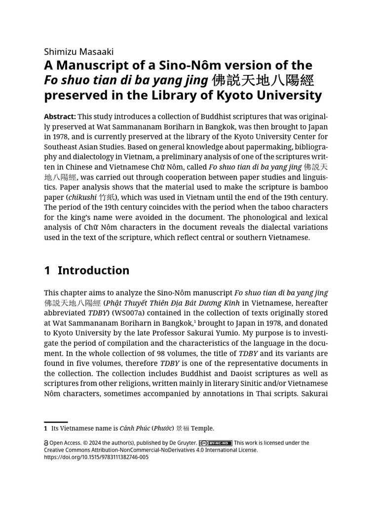 A Manuscript of a Sino-Nôm version of the Fo shuo tian di ba yang jing ...