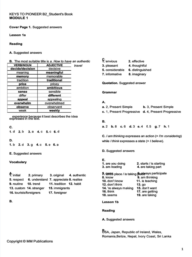 Pioneer B2 Student Book Answers | PDF