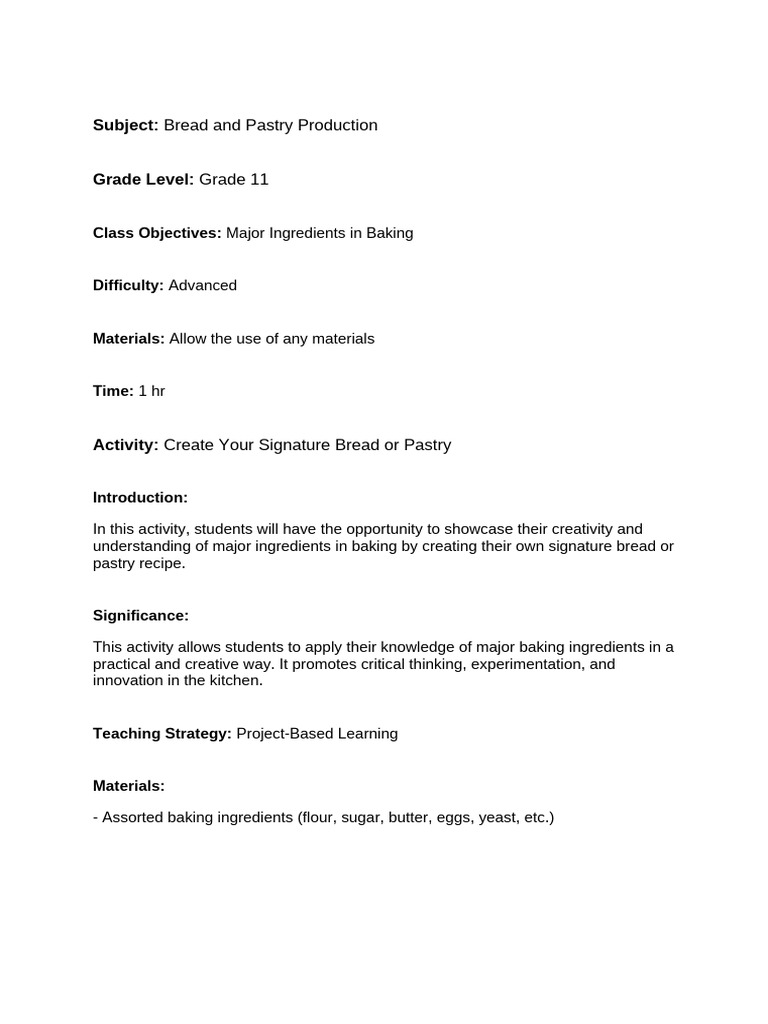 BPP - Activity - Bread Recipe Making | PDF | Baking | Breads