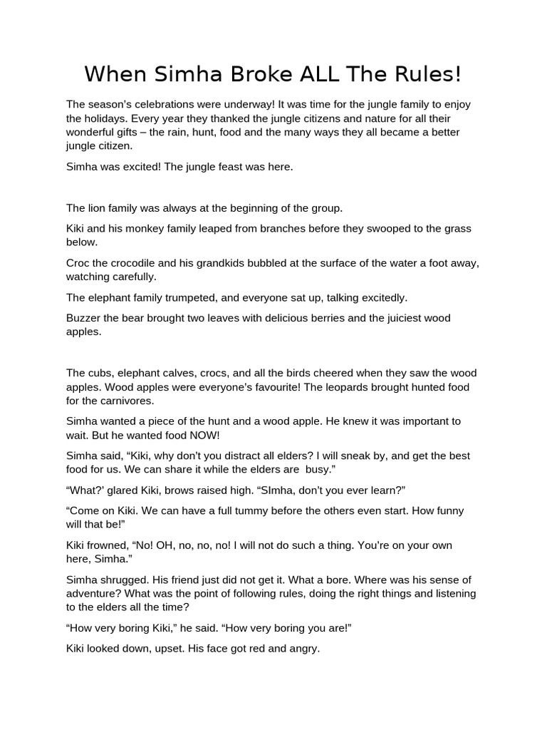 Simha's Adventure: Breaking Rules | PDF | Cooking, Food & Wine | Poetry