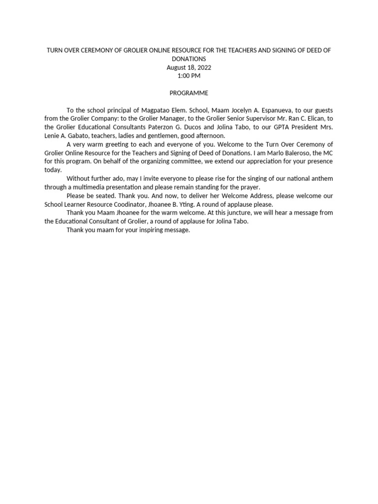 Grolier Online Resource Turn Over Ceremony | PDF