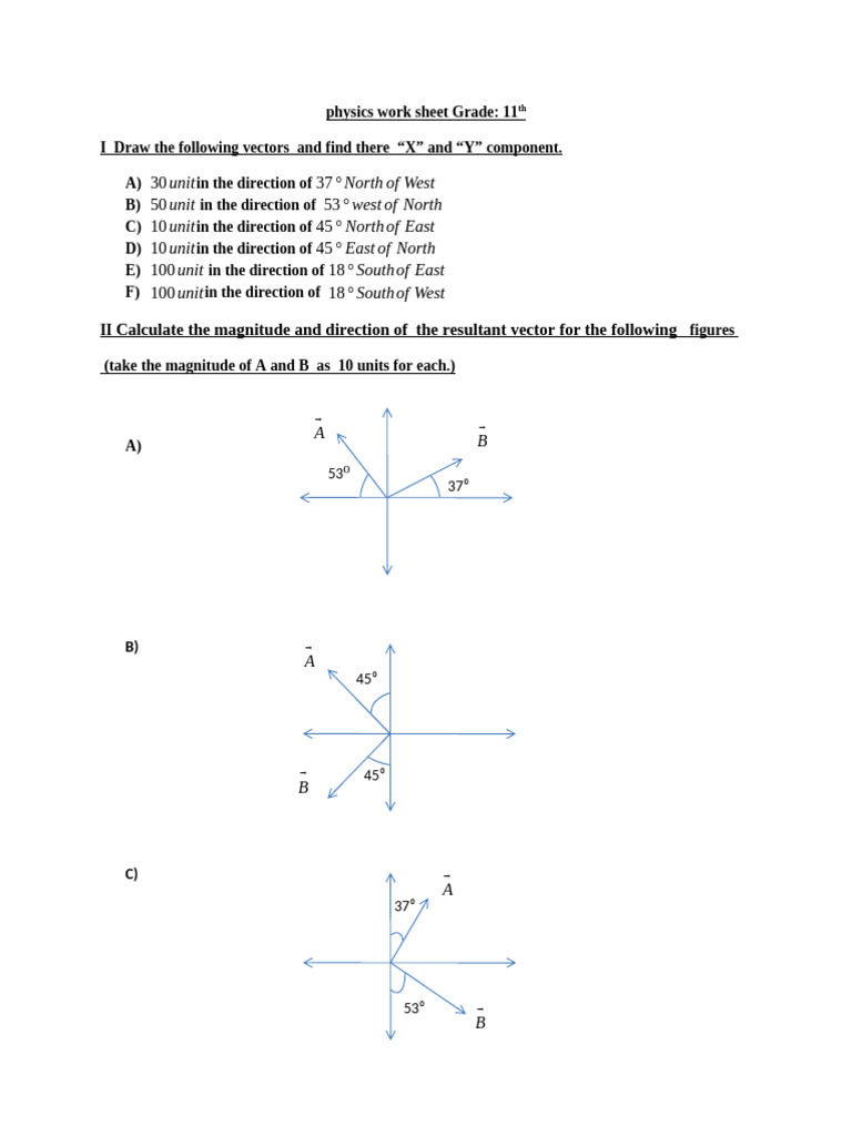 Grade 11 Physics Vector Worksheet | PDF