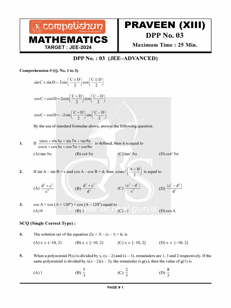 DPP-03 Mathematics | PDF