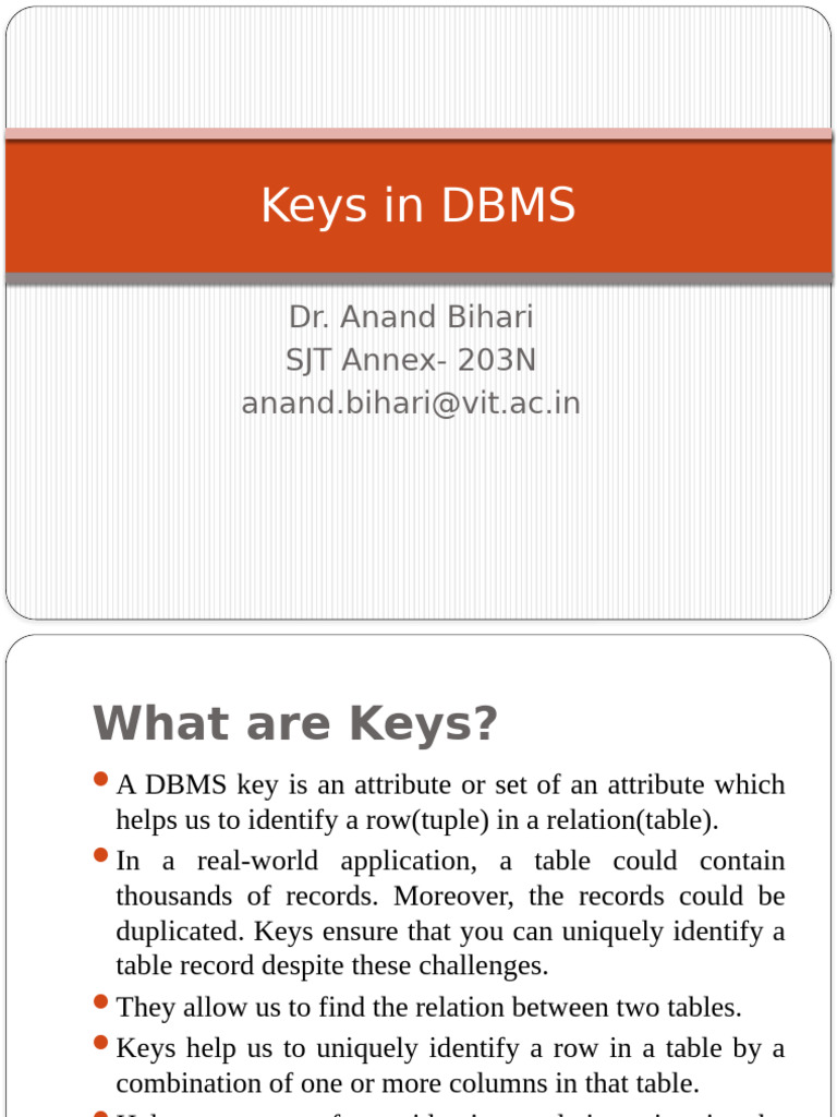 9-Keys in DBMS-05-08-2024 | PDF | Table (Database) | Databases