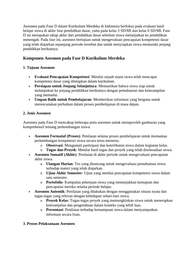 Asesmen Pada Fase D | PDF | Karier & Perkembangan | Seni
