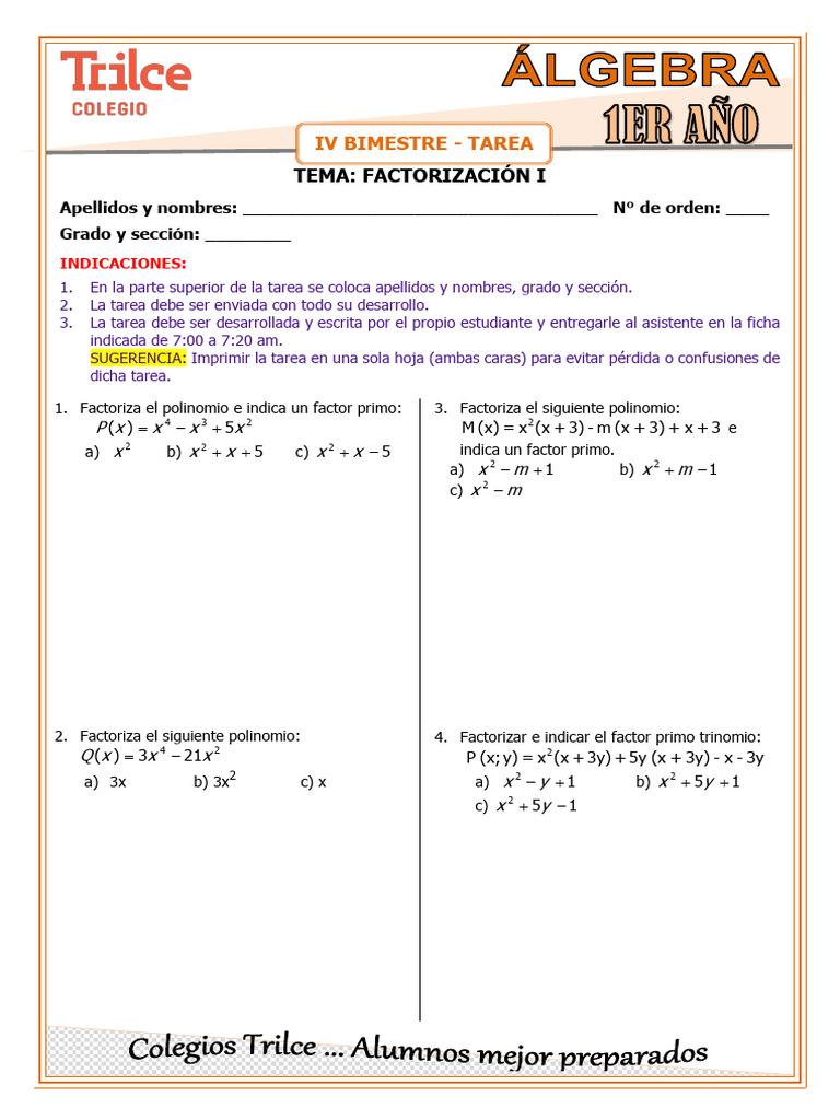 1er Año - Álgebra - Tarea 1 | PDF