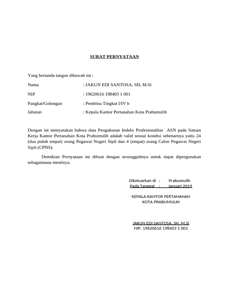 SURAT PERNYATAAN Pengukuran Indeks Profesional | PDF