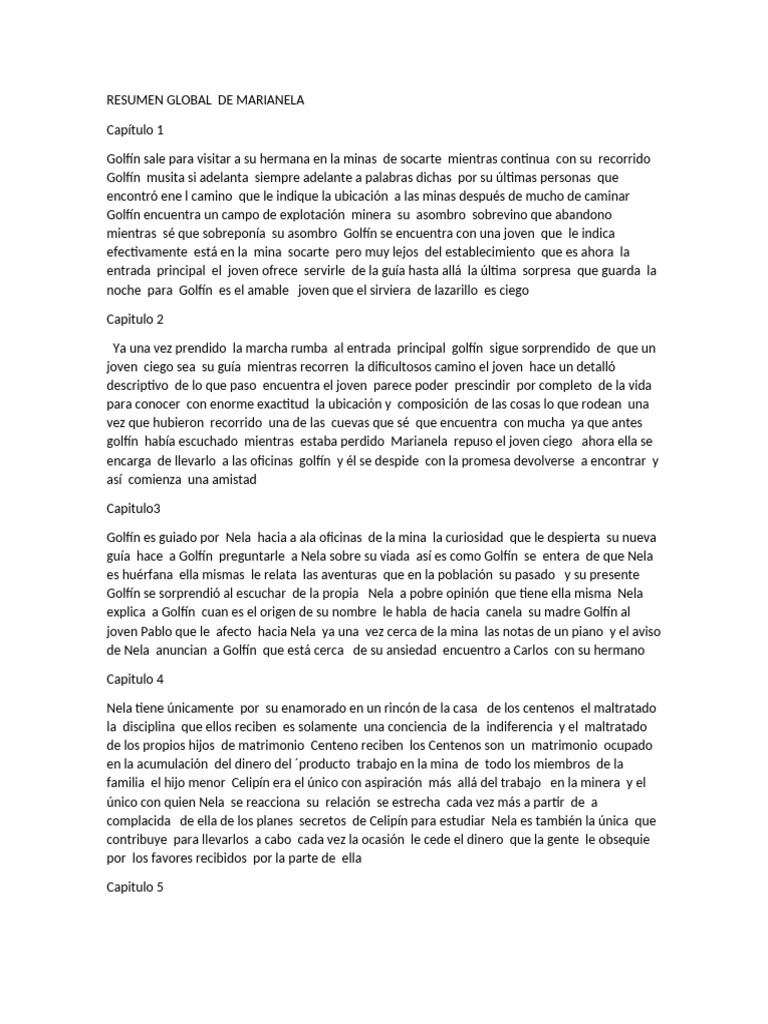 Resumen Global de Marianela | PDF