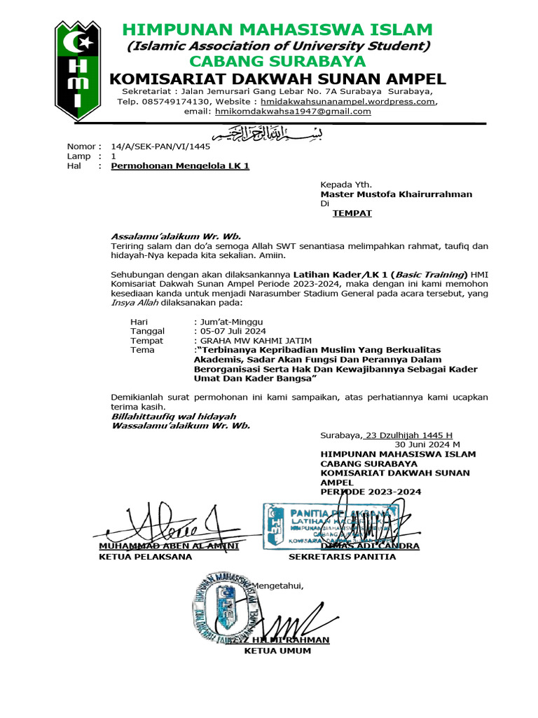 14A-Surat Permohonan MOT Master Mustofa Khairurrahman | PDF