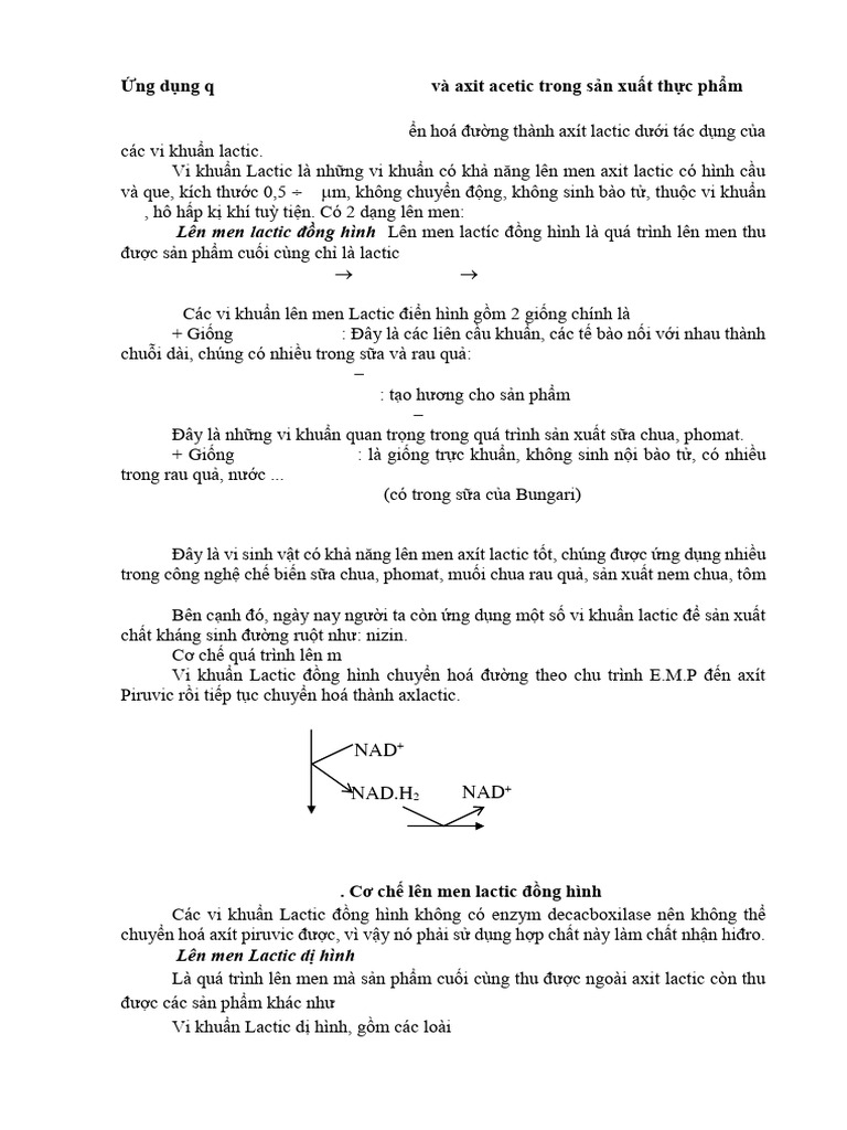 Ung Dung Qua Trinh Len Men Axit Lactic Va Axit Acetic Trong San Xuat Thuc Pham | PDF