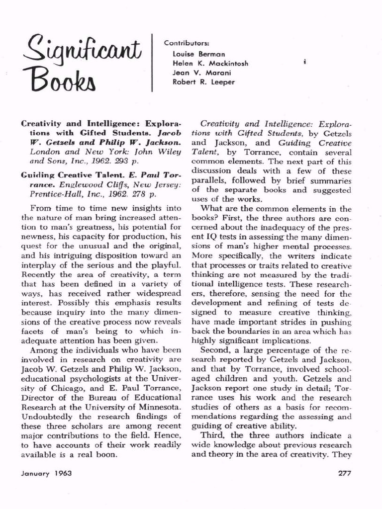Berman 1963 - Review of Book Guiding Creative Talent by E Paul Torrance ...