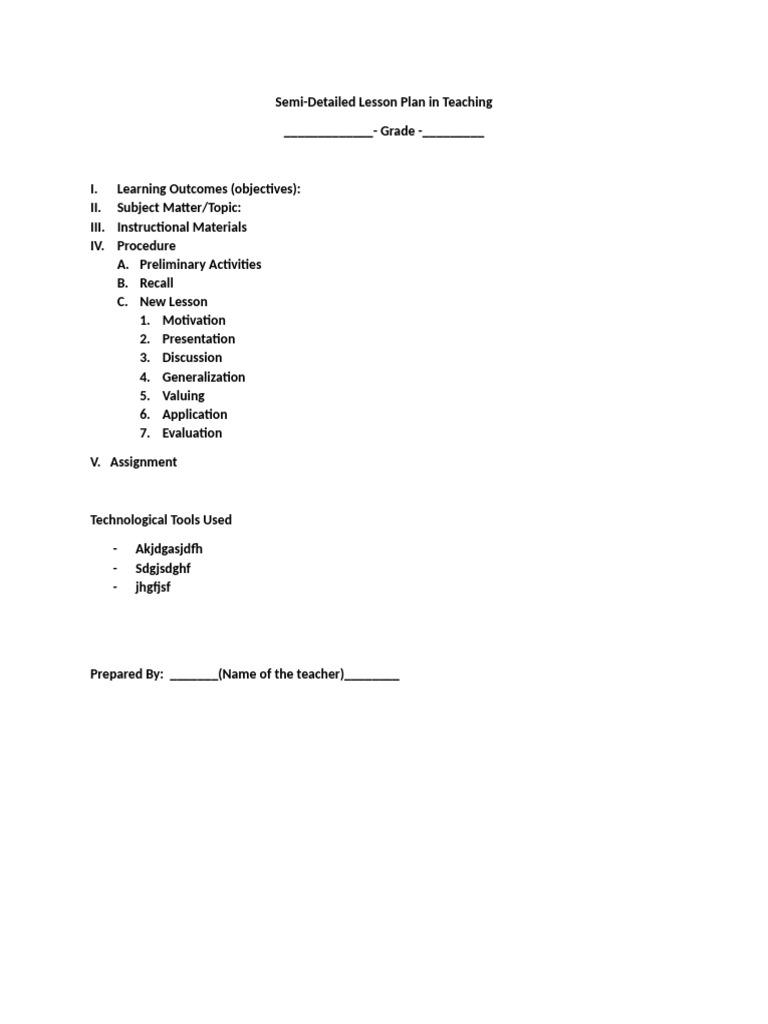 Semi Detailed Lesson Plan Format | PDF | Career & Growth | Art