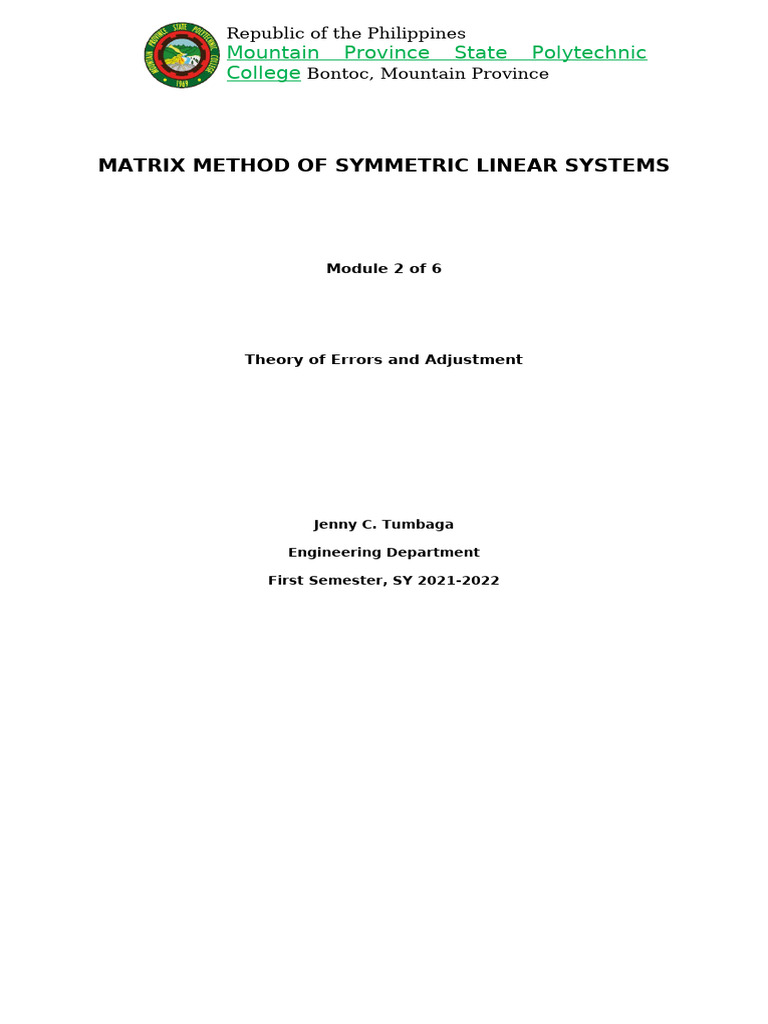 Symmetric Linear Systems Module | PDF | Matrix (Mathematics) | System ...