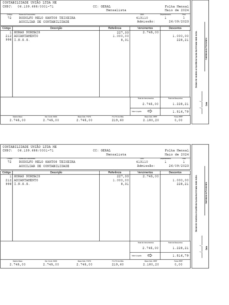 Contra Cheque Maio | PDF | Estado de bem-estar social | Bem-estar social