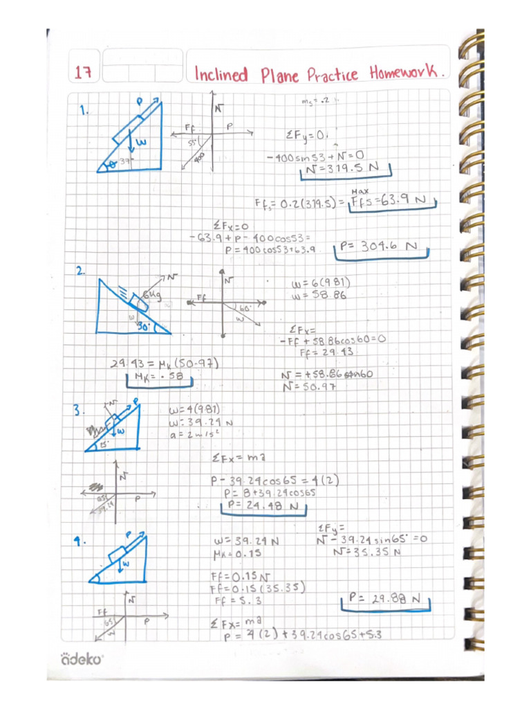 Inclined Plane Practice HomeworK | PDF