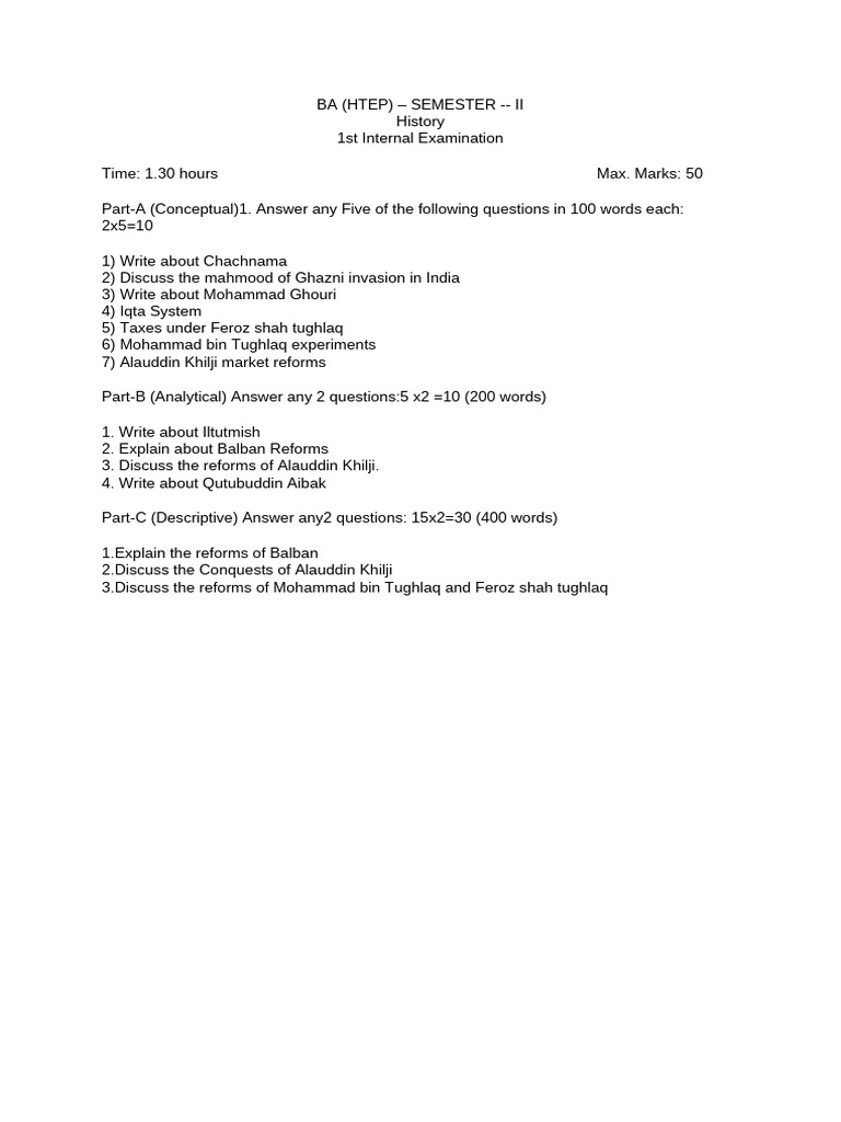 BA History Question Paper | PDF