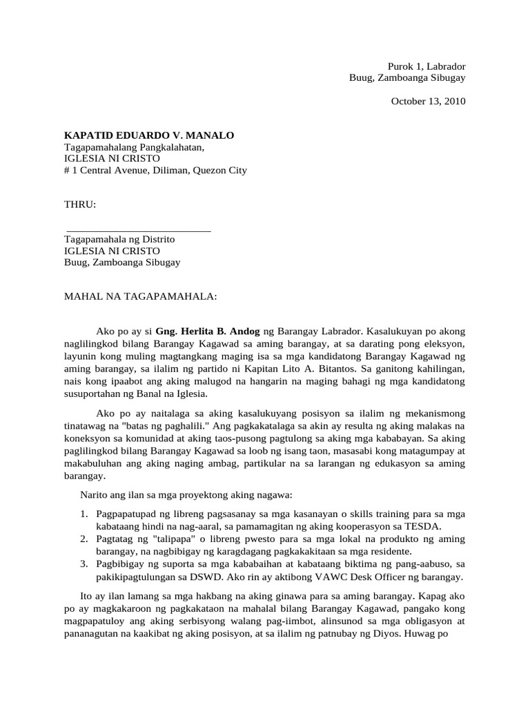 Letter of Intent - Iglesia Ni Cristo | PDF